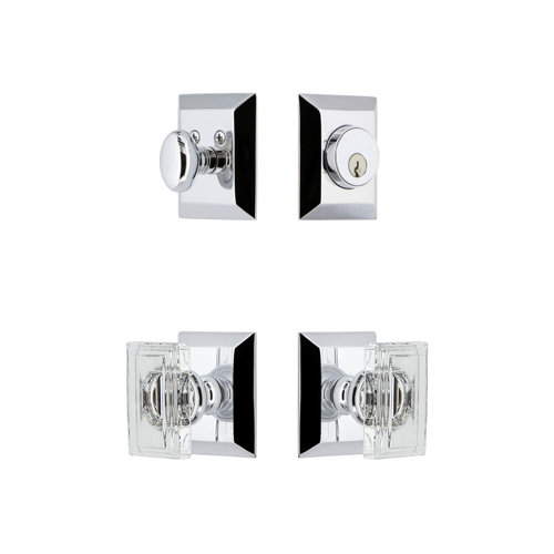 Grandeur Fifth Avenue Square Rosette Entry Set With Carre Crystal Knob | Wayfair